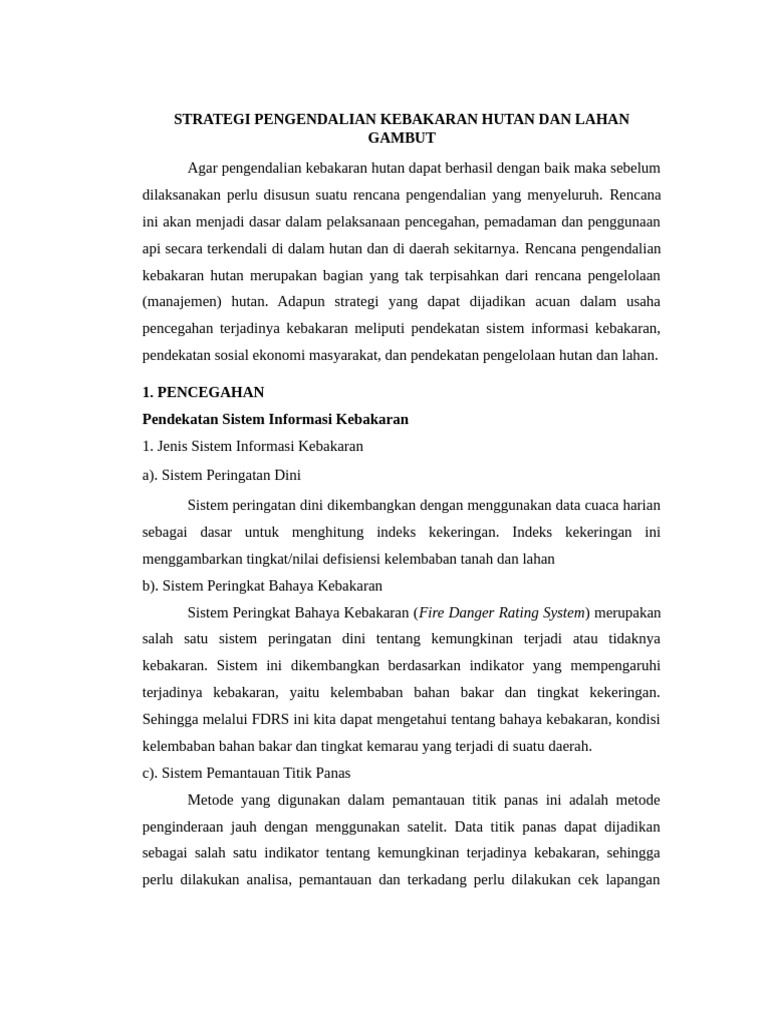 STRATEGI PENGENDALIAN KEBAKARAN HUTAN DAN LAHAN GAMBUT | PDF