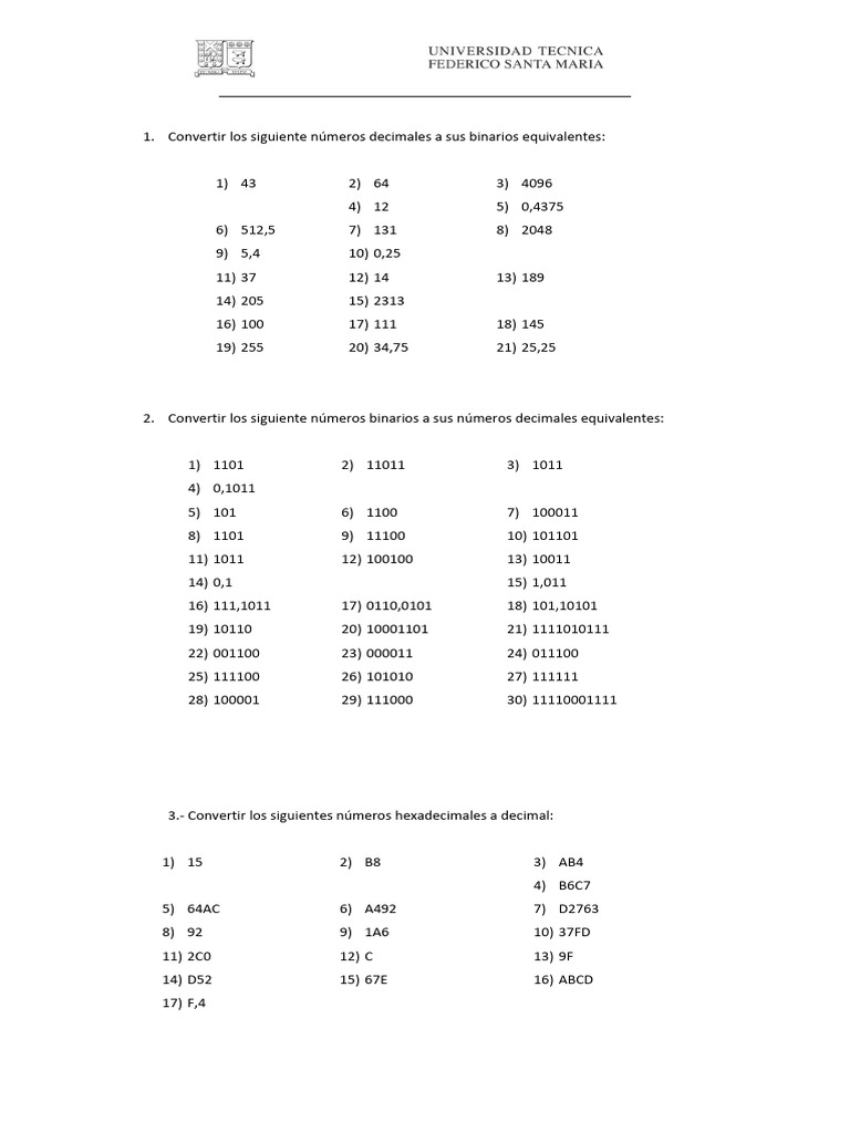 Guía 1 Conversión de Bases | PDF | Poco | Almacenamiento de datos de la computadora