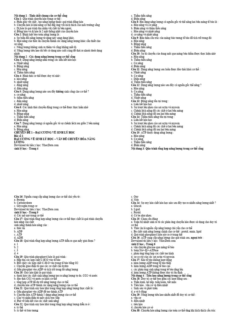 2000 Câu TN Sinh Lý | PDF