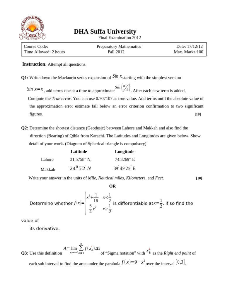 Maths Final Paper | PDF | Longitude | Latitude