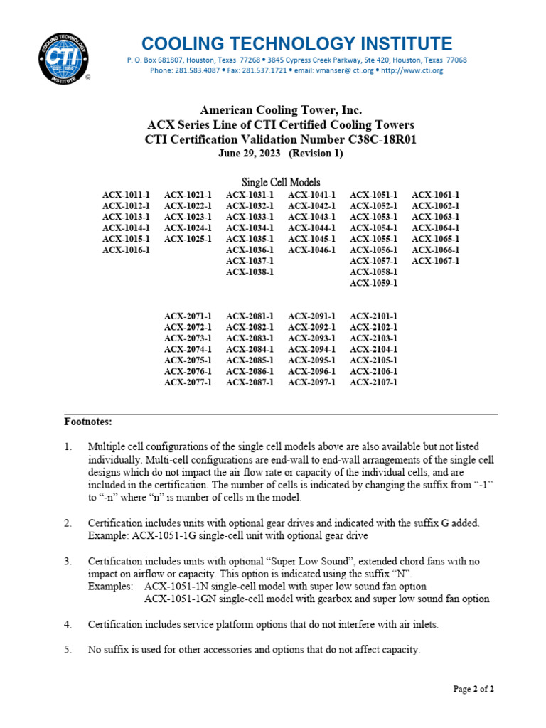ACX 2200 Cooling Tower Overview | PDF