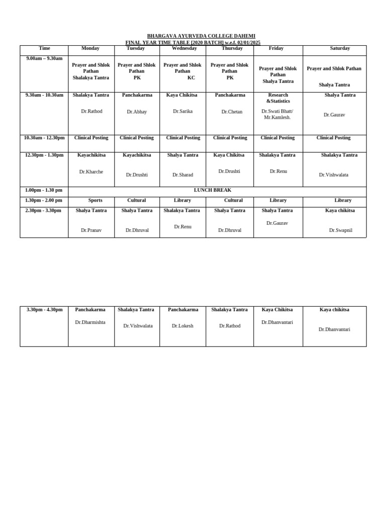 formatted_time_table | PDF | Ayurveda | Asian Traditional Medicine