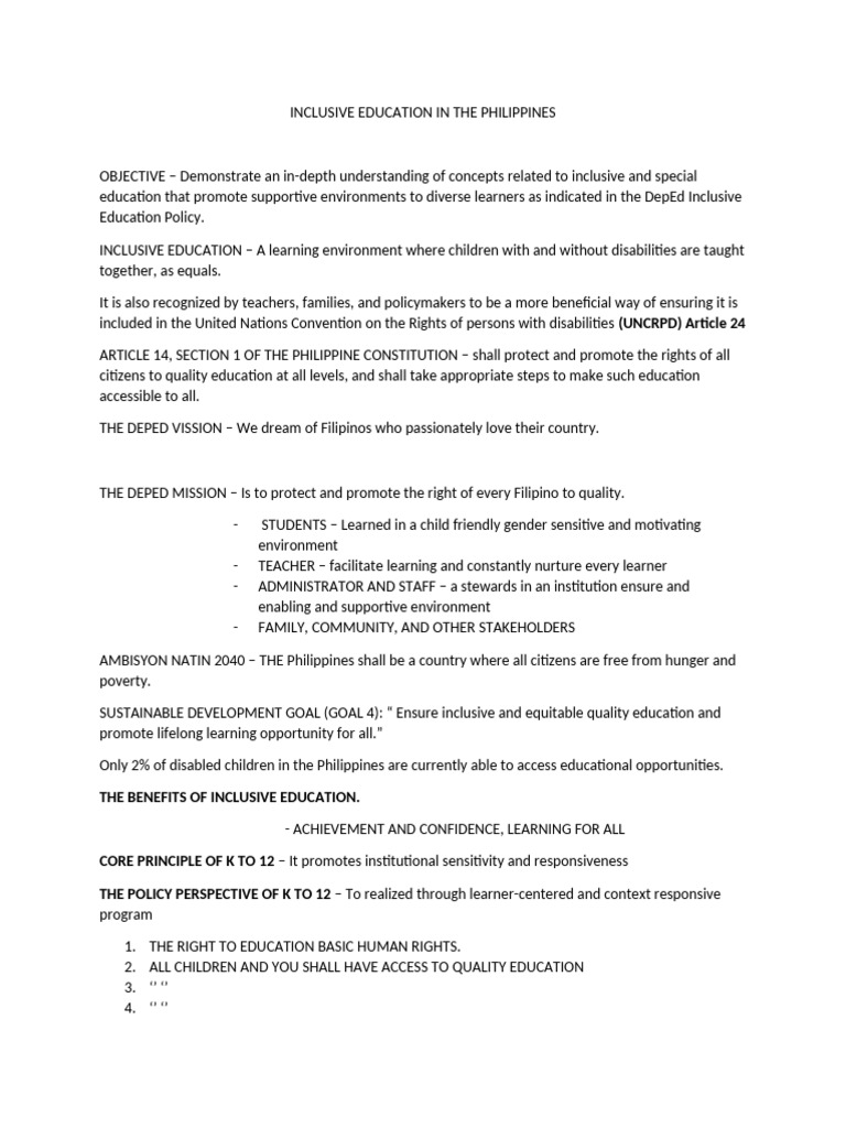 Inclusive Education in The Philippines - 104914 | PDF | Inclusion ...