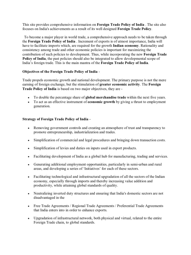 Foreign Trade Policy of India | PDF | Trade | Treaty On The Non ...