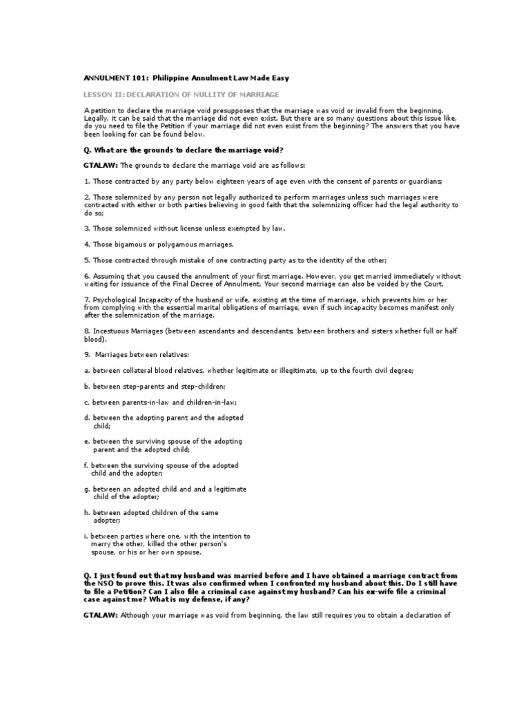 Steps and Procedure in Annulment and Declaration of Nullity of Marriage ...