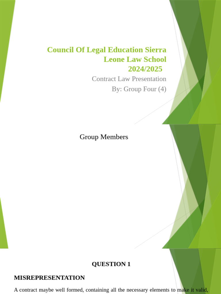 Contract Law Presentation Group Four | PDF | Misrepresentation | Law Of Obligations