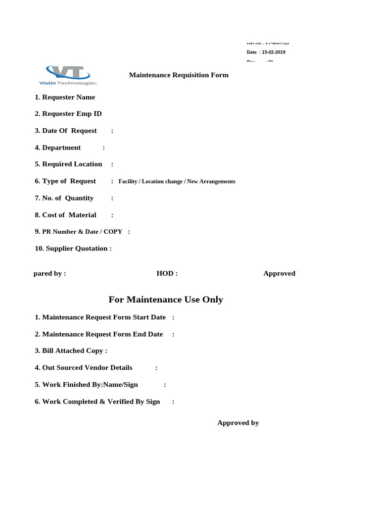 Maintenance Requisition Form | PDF