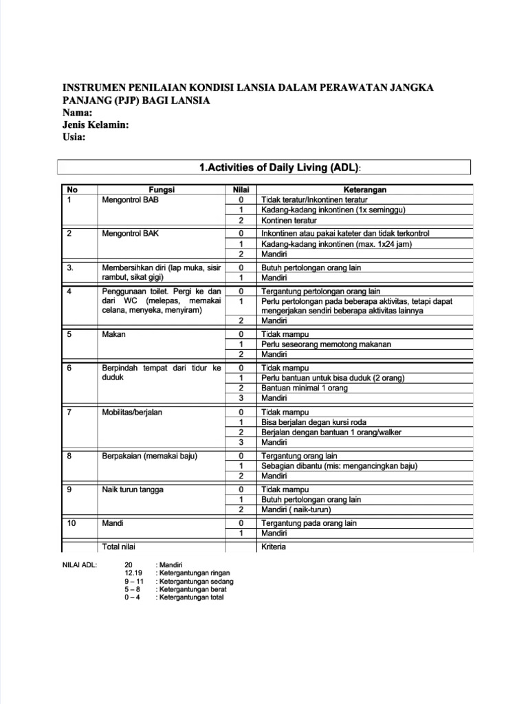 PDF Instrumen Penilaian Kondisi Lansia 2021 - Compress1 | PDF