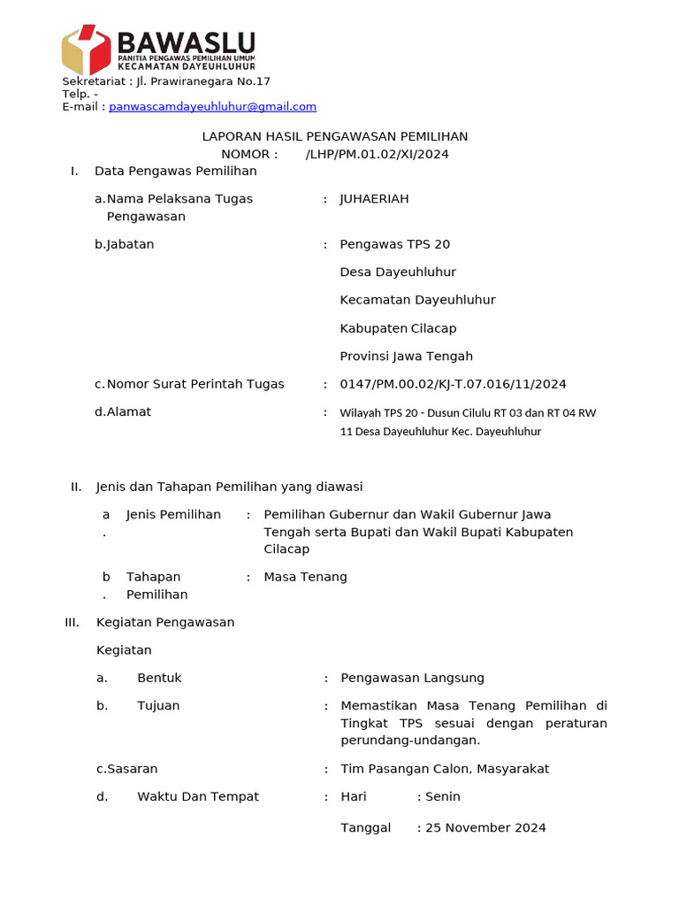 2. Form A Pengawasan Pilkada 2024 - (Masa Tenang) - 25 Nov 24 | PDF 2. Form A Pengawasan Pilkada 2024 - (Masa Tenang) - 25 Nov 24 | PDF