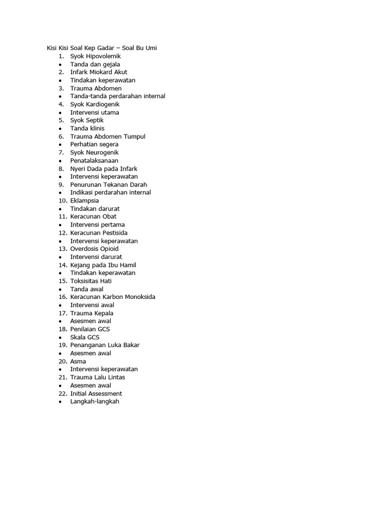 Kisi Kisi Soal MK. Kep Gadar - Soal Bu Umi | PDF