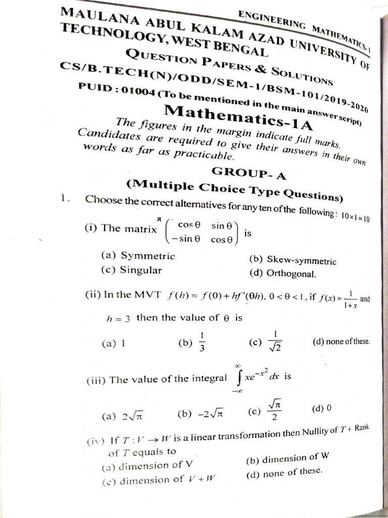 2019-20 MATH Question Paper Solution | PDF | Algebra | Mathematics