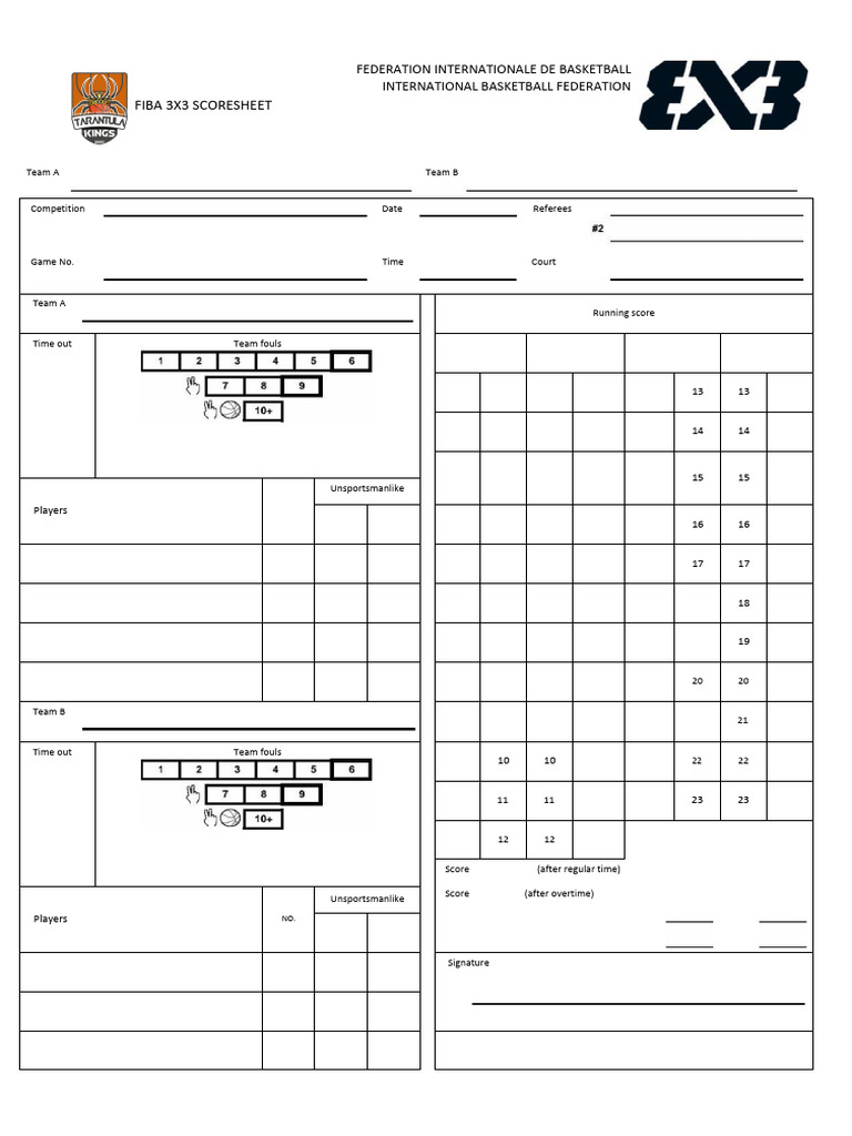 FIBA 3x3 Scoresheet Template | PDF | Sports | Team Sports