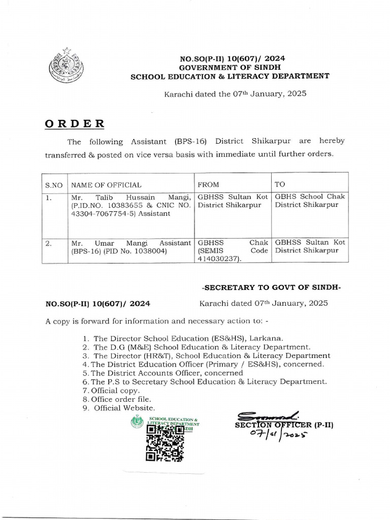 106608 Order for Transfer and Posting on Vice Versa Basis in Respect of ...