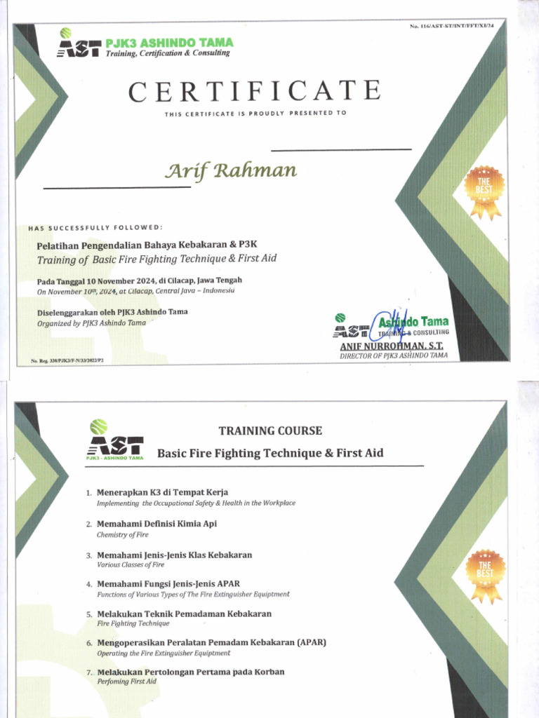 AST-ST Fire Fighting &P3K-Arif Rahman | PDF