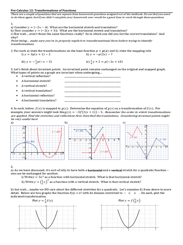 TransformationsWorksheet(2021) | PDF | Mathematical Relations | Applied ...