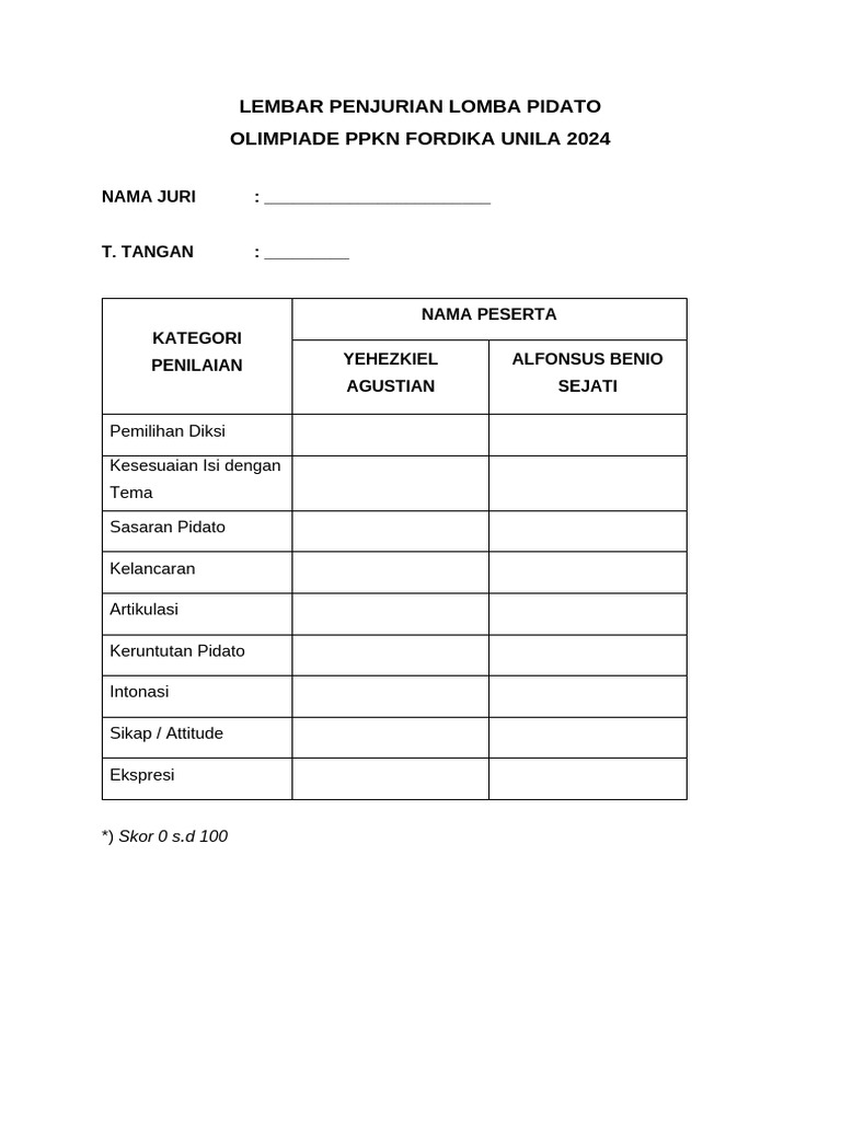 Lembar Penjurian Lomba Pidato | PDF