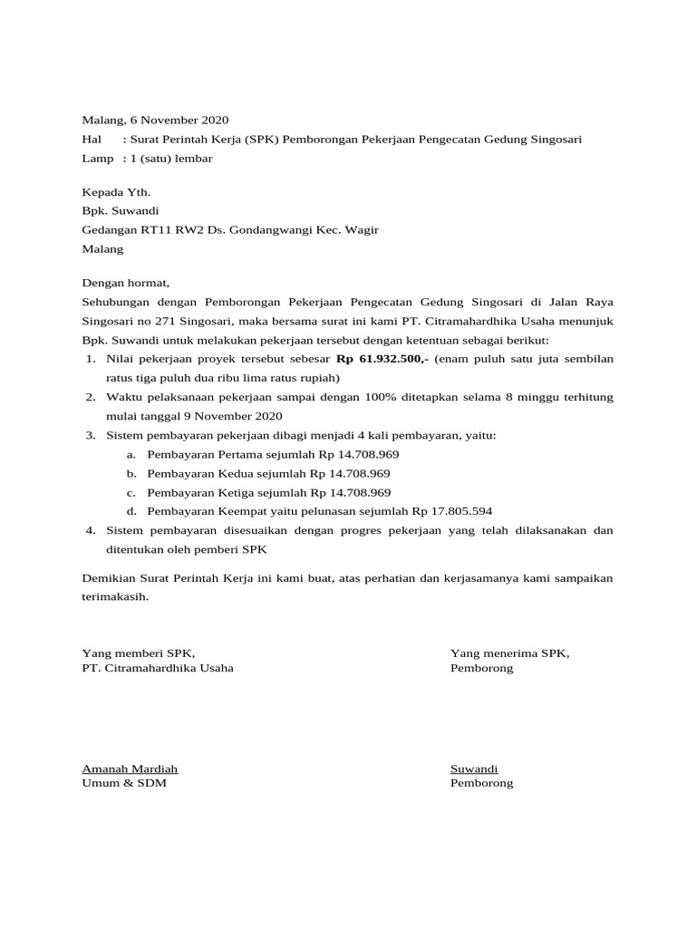 Contoh SPK Renovasi | PDF