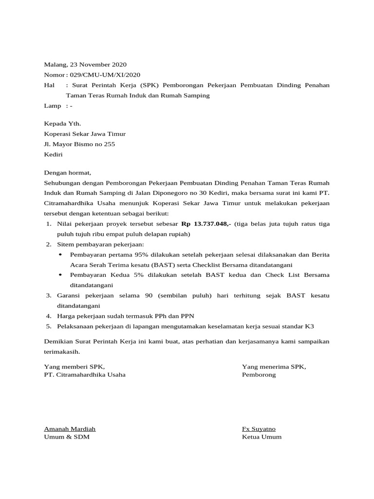 Contoh SPK Renovasi - 2 | PDF