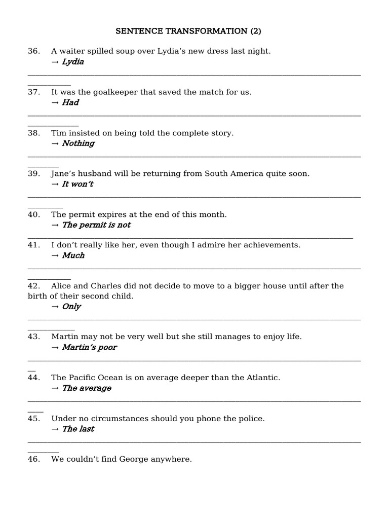 Sentence Transformation (2) copy | PDF