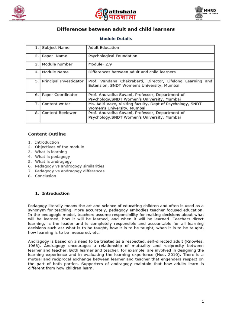 Adult vs Child Learning Differences | PDF | Learning | Cognition