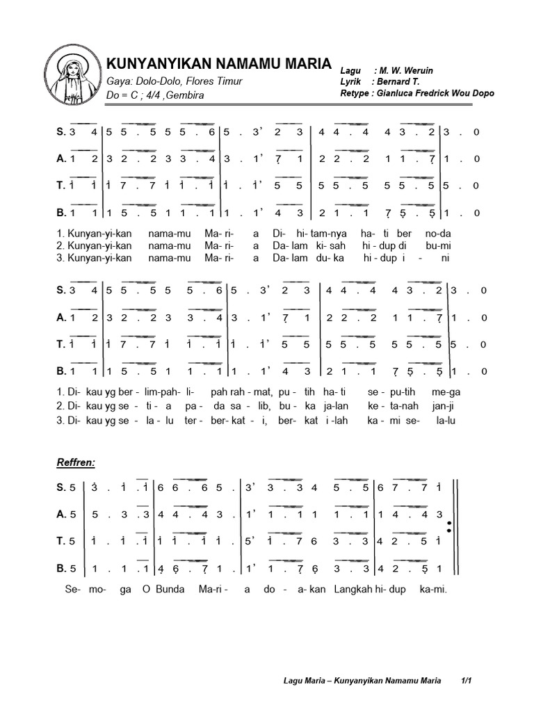Lirik Lagu Kunyanyikan Namamu Maria | PDF