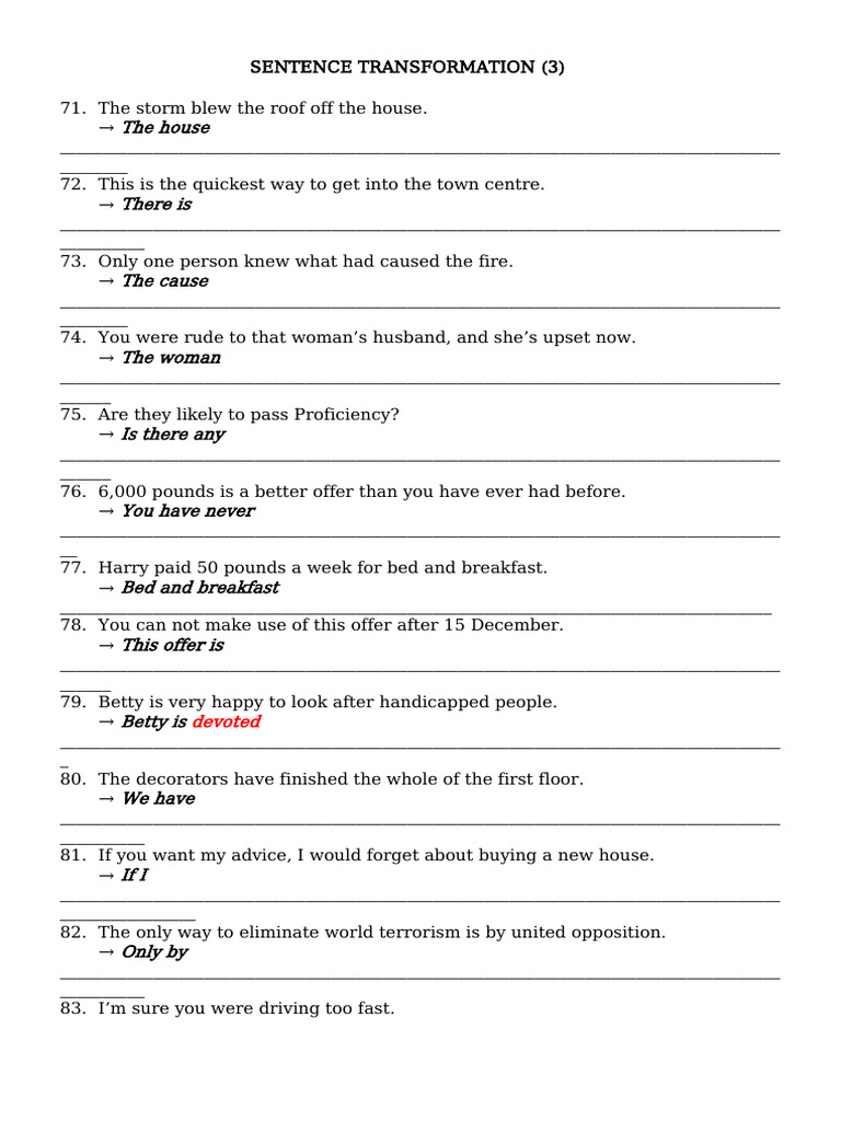 Sentence Transformation Exercises | PDF