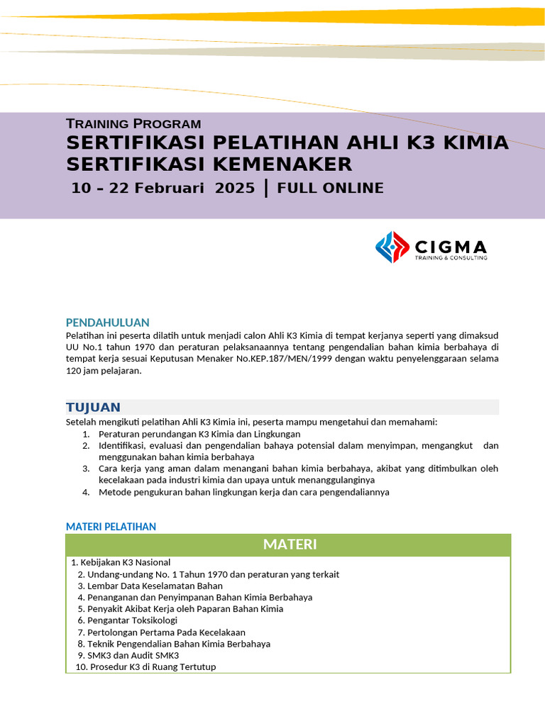 Silabus Ahli K3 Kimia 10 - 22 Februari 2025 | PDF