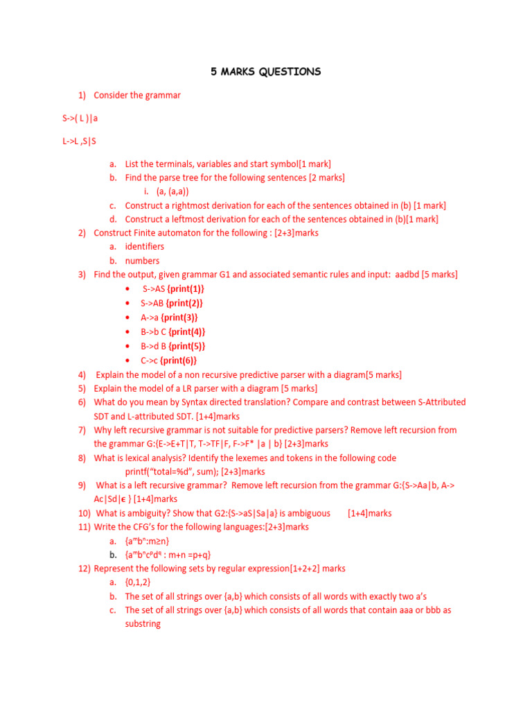 Questions Set Compiler | PDF | Parsing | Formalism (Deductive)