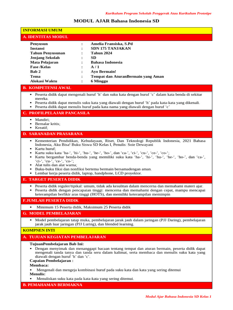 MODUL BAB 2 - MA B Indo Kls 1 | PDF