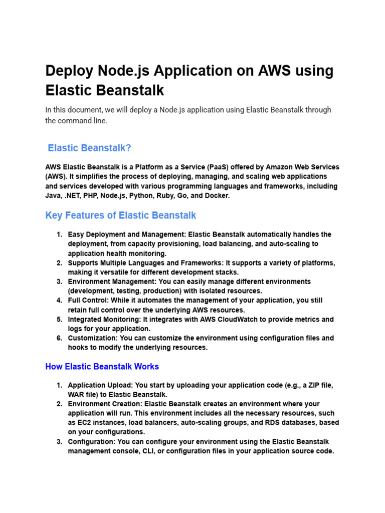 Deploy Nodejs Application On Aws Using Elastic Beanstalk Pdf Computer Science Command Line