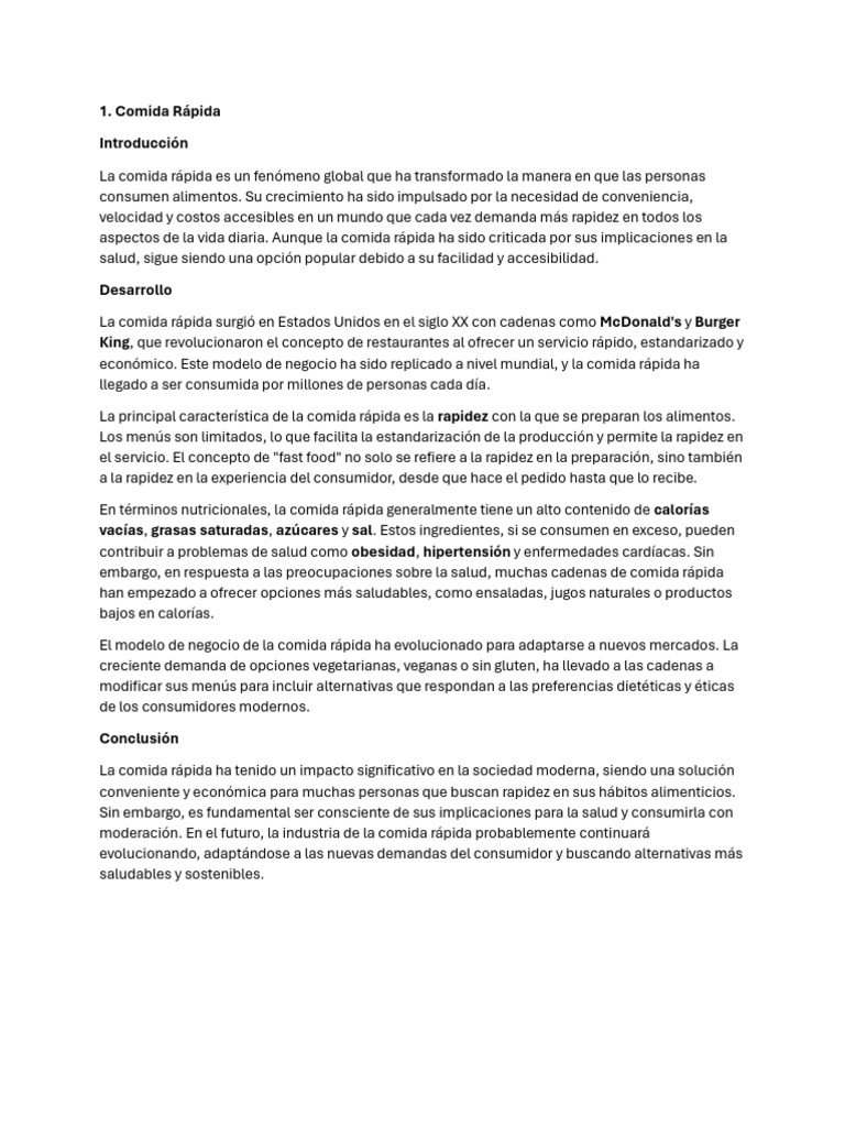 Evolución y Salud de la Comida Rápida | PDF | Comida rápida | Alimentos