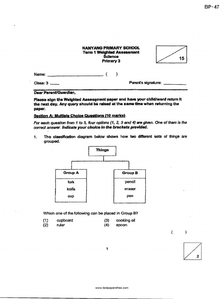 P3 Science 2021 CA1 Nanyang | PDF