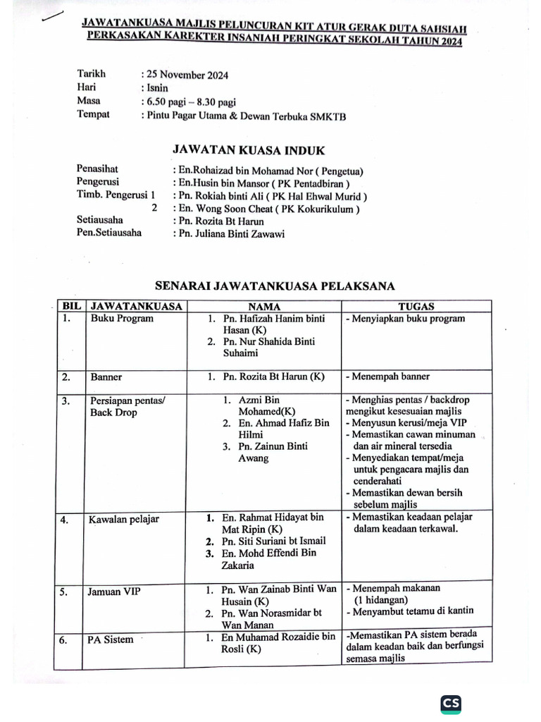 Ajk Majlis Peluncuran Kit Atur Gerak Duta Sahsiah Perasaan Karekter Insaniah | PDF