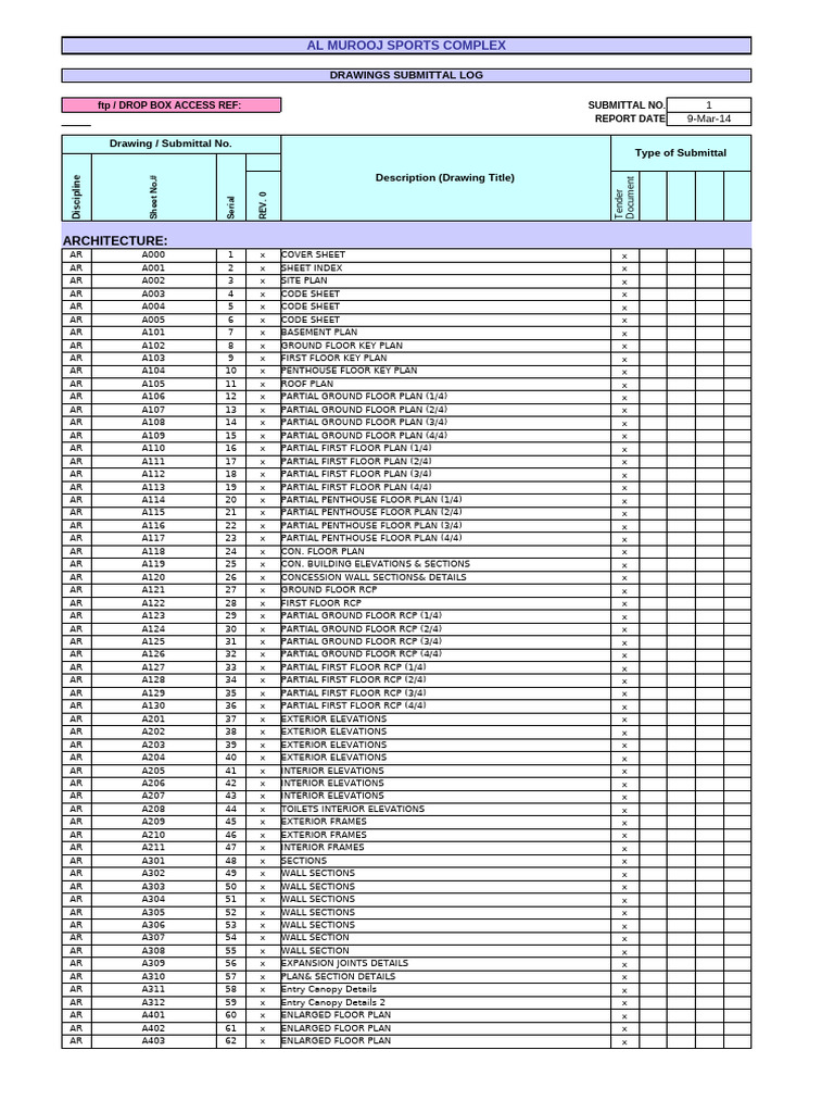 Al Murooj Sports Complex Drawings Log | PDF | Building Technology ...