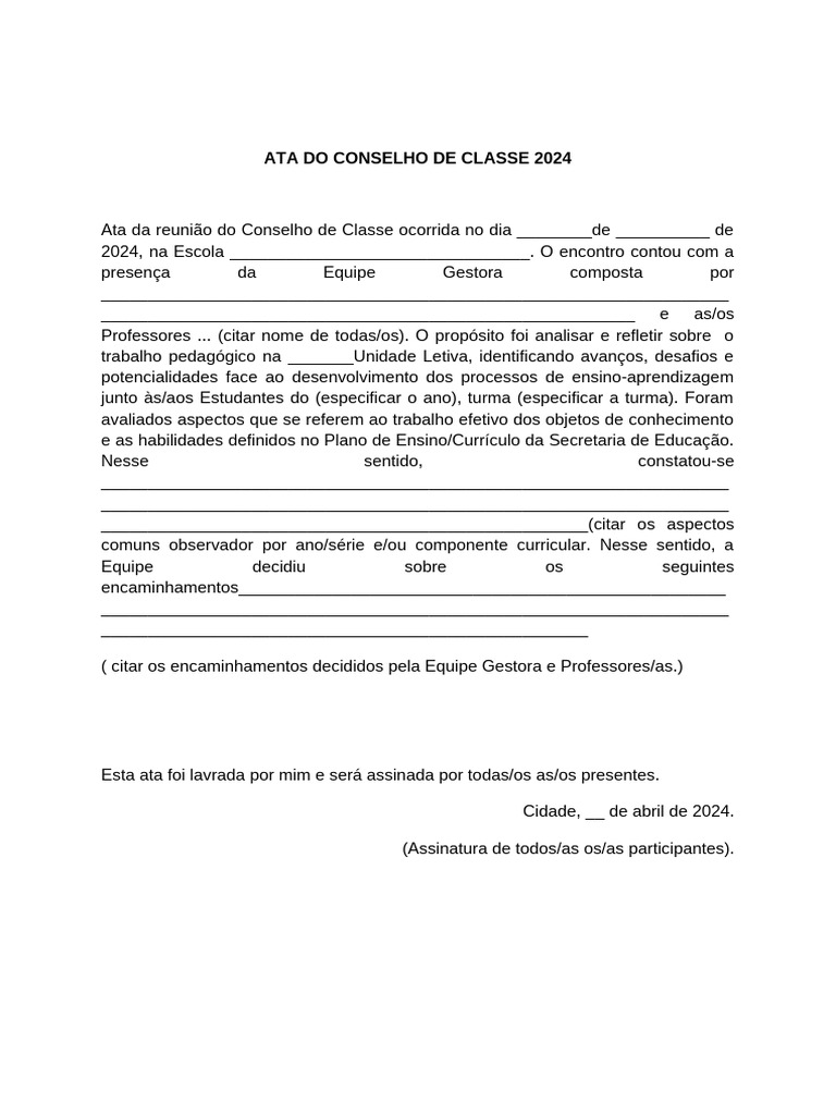 Modelo de Ata Do Conselho de Classe | PDF
