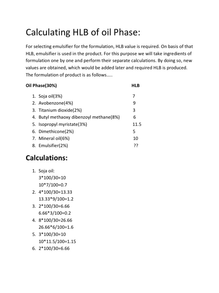 Calculating HLB of Oil Phase | PDF | Technology & Engineering