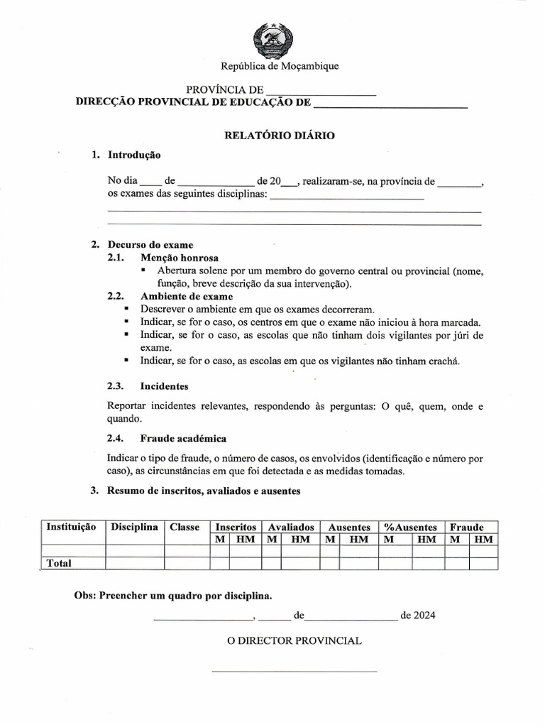 Modelo de Relatório Diário | PDF