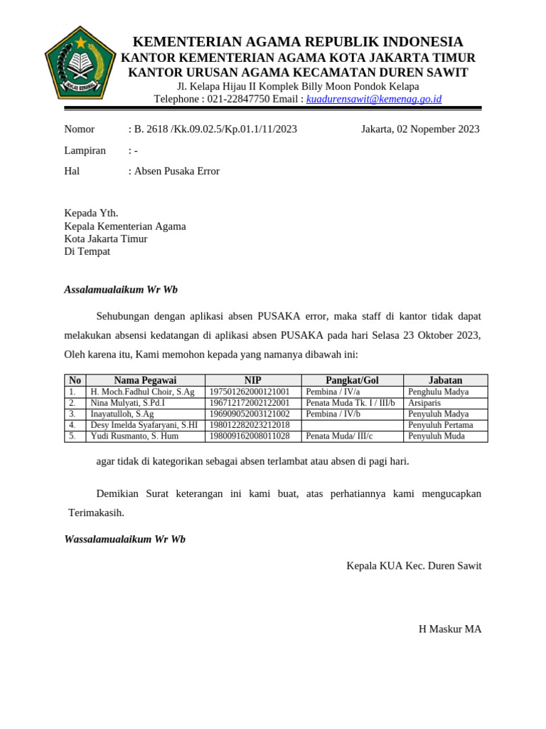 absen error banyak 2 nopember 2023 | PDF
