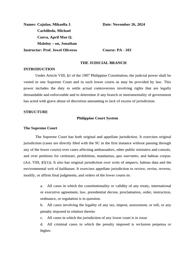The Judicial Branch Handout 2b | PDF | Supreme Court Of The United ...