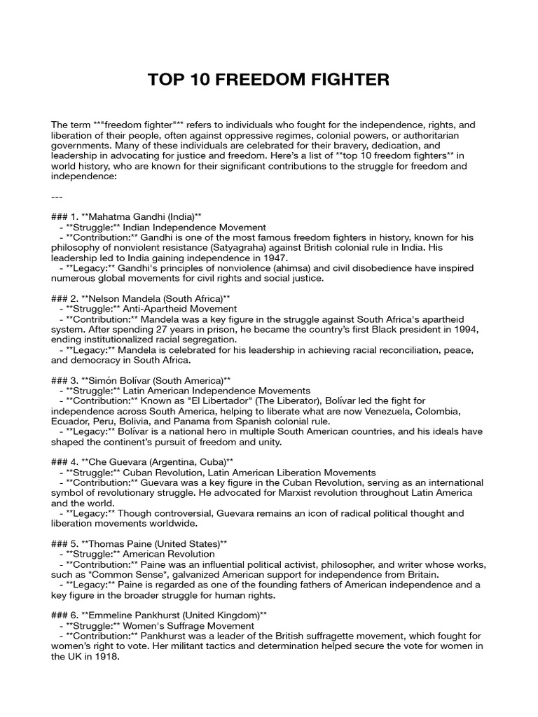top 10 freedom fighter | PDF | Mahatma Gandhi | Che Guevara