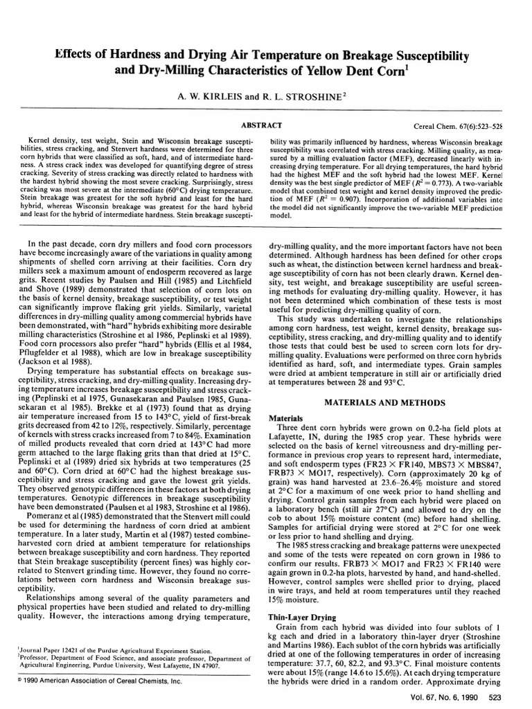 Effects of Hardness and Drying Air Tempe | PDF