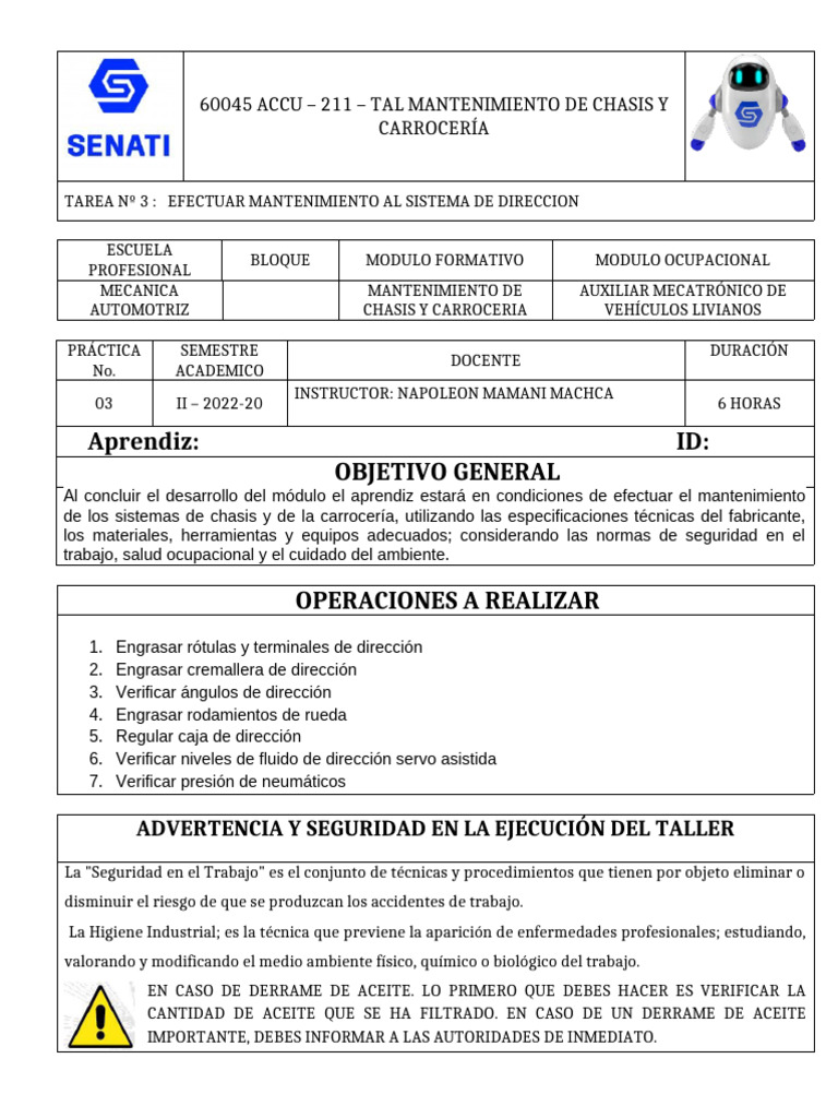 Sem2 Tarea - 3 Efectuar Mantenimiento Al Sistema de Dirección | PDF | Rodamiento (Mecánico)