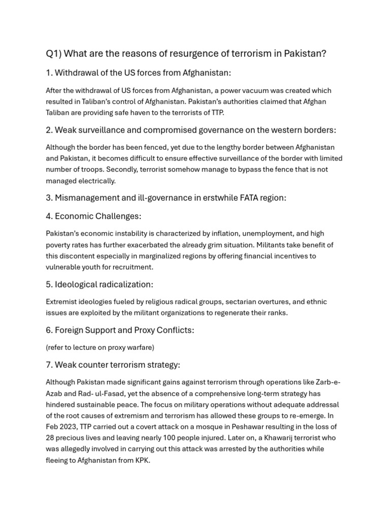 Resurgence of Terrorism in Pakistan: Causes | PDF | Islamic Terrorism ...