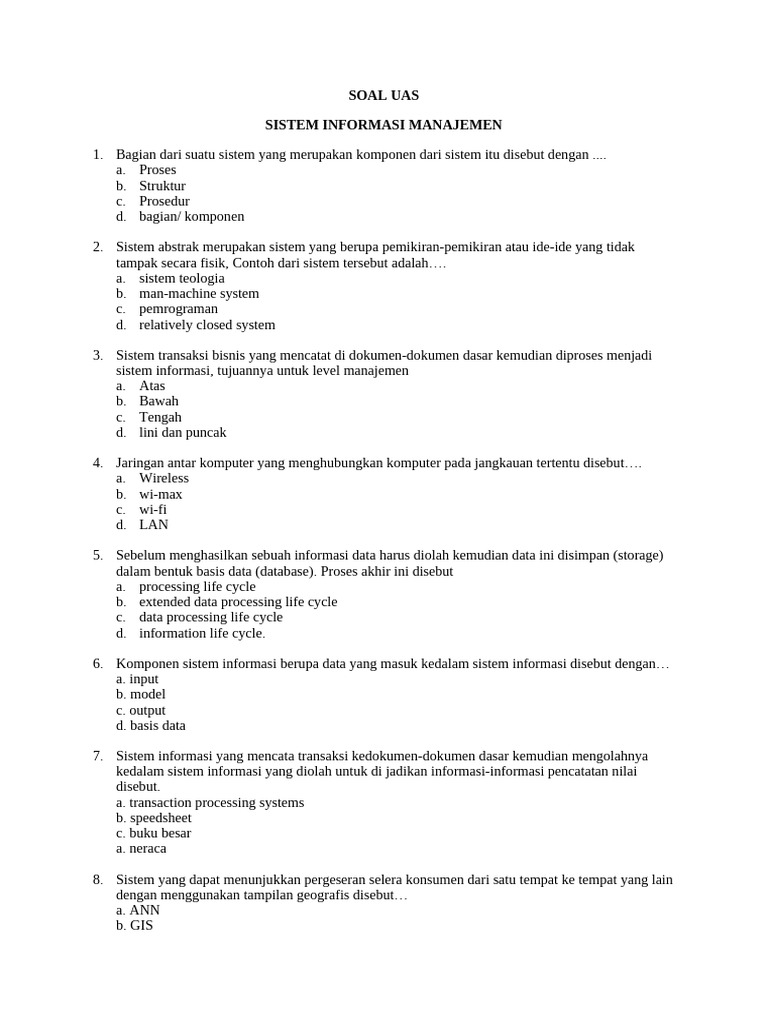 Soal Uas Sistem Informasi Manajemen | PDF