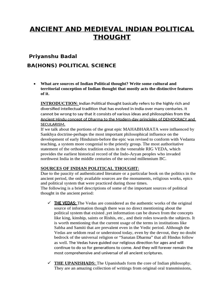 Ancient and Medieval Indian Political Thought | PDF | Puranas | Vedas