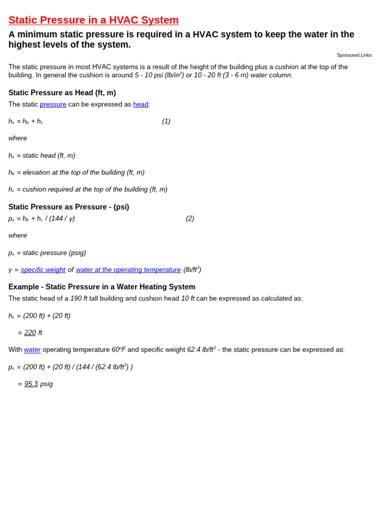 Calculating Static Pressure in HVAC Systems | PDF