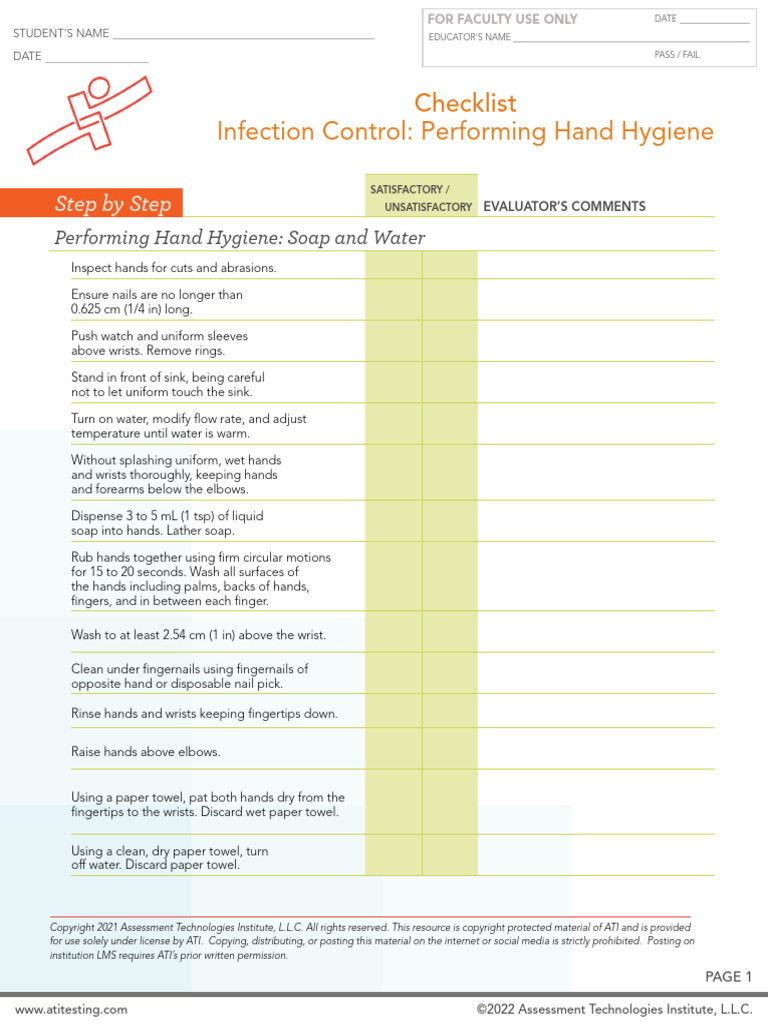 Skills Checklist InfectionControl HandHygiene | PDF | Hand Washing ...