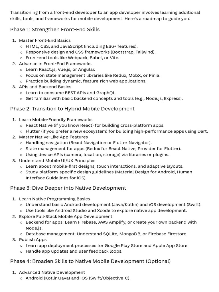 Transitioning From A Front End Developer To An App Developer Involves Learning Additional Skills