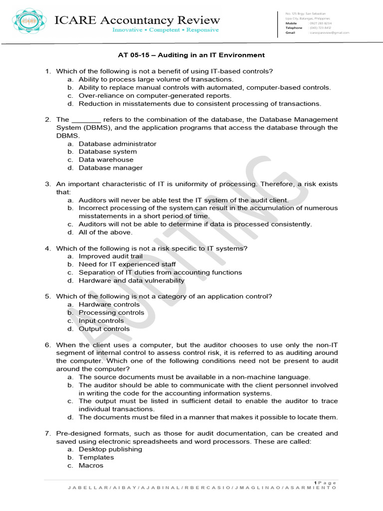 AT.06.16 - Auditing in An IT Environment | PDF | Databases | Computer Network