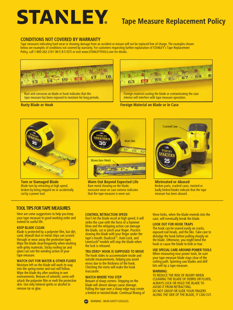 ST US Canada STANLEY Tape Measure Replacement Policy 1 | PDF